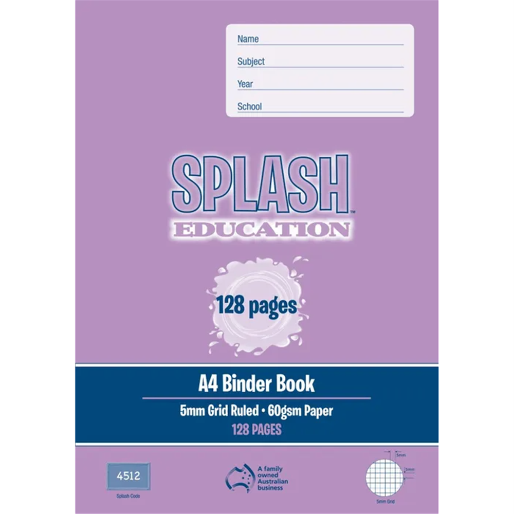 Pads - Splash A4 Grid Binder Exercise Book 5mm 128 Page - Stuart and ...