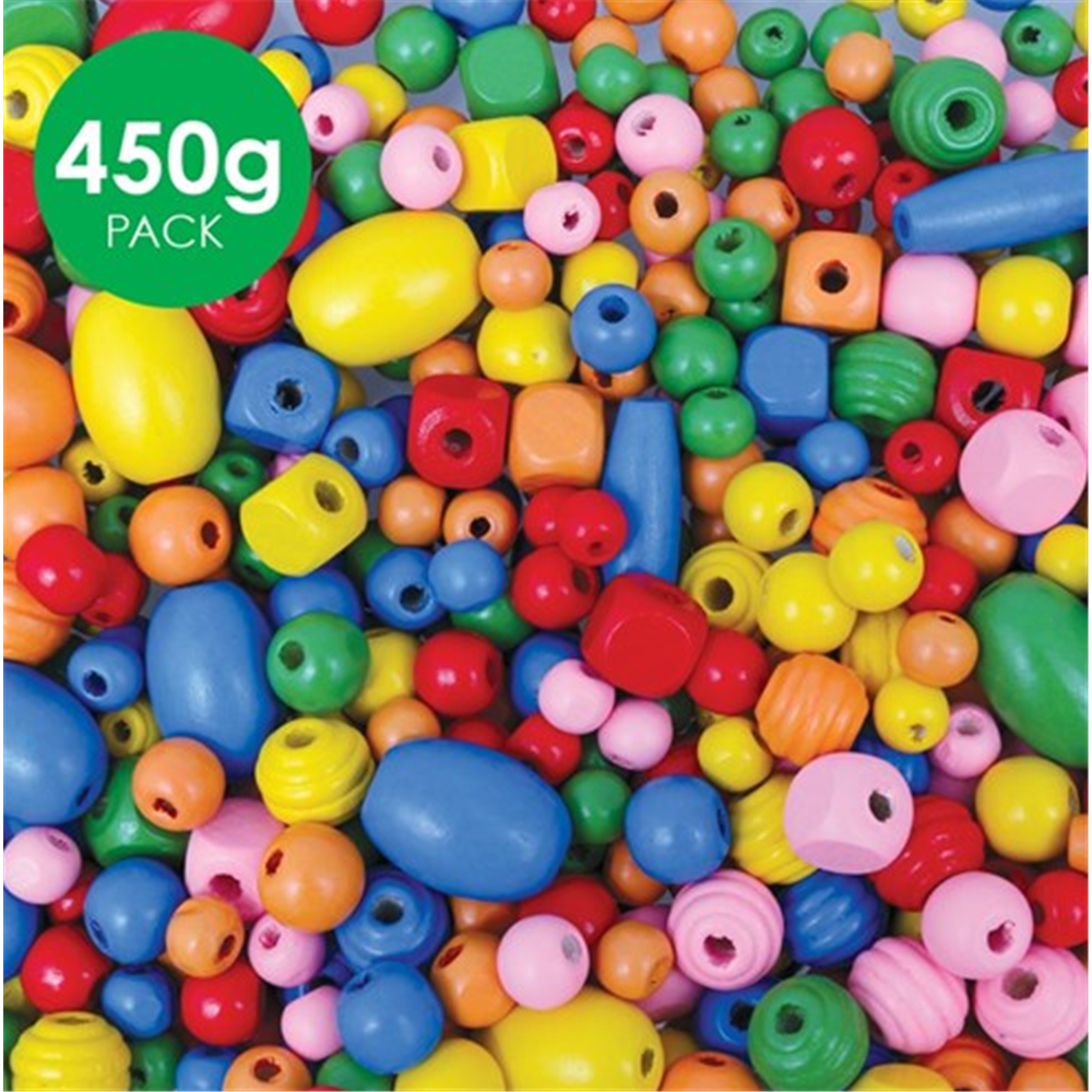 Art & Craft - Wooden Coloured Beads Glossy 450g Pack - Stuart and Dunn ...