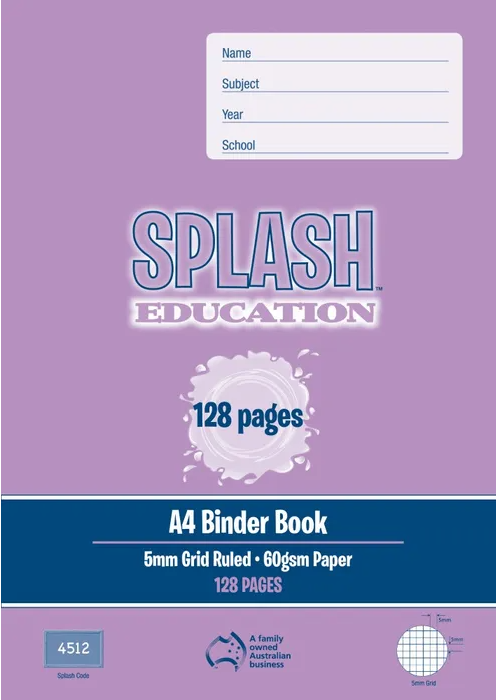 Pads - Splash A4 Grid Binder Exercise Book 5mm 128 Page - Stuart and ...