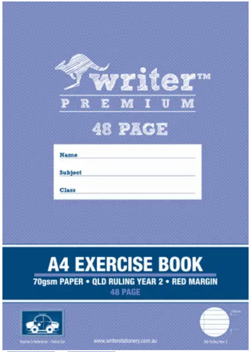 Books & Pads - Writer Premium Exercise Book A4 Queensland Year 2 Ruled ...