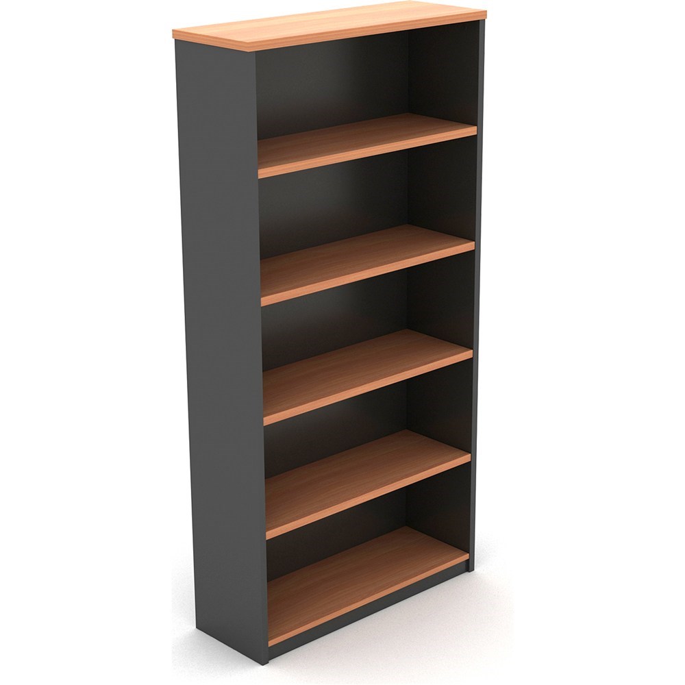 Storage - OM Bookcase 900W x 320D x 1800mmH 4 Shelf Cherry and Charcoal ...