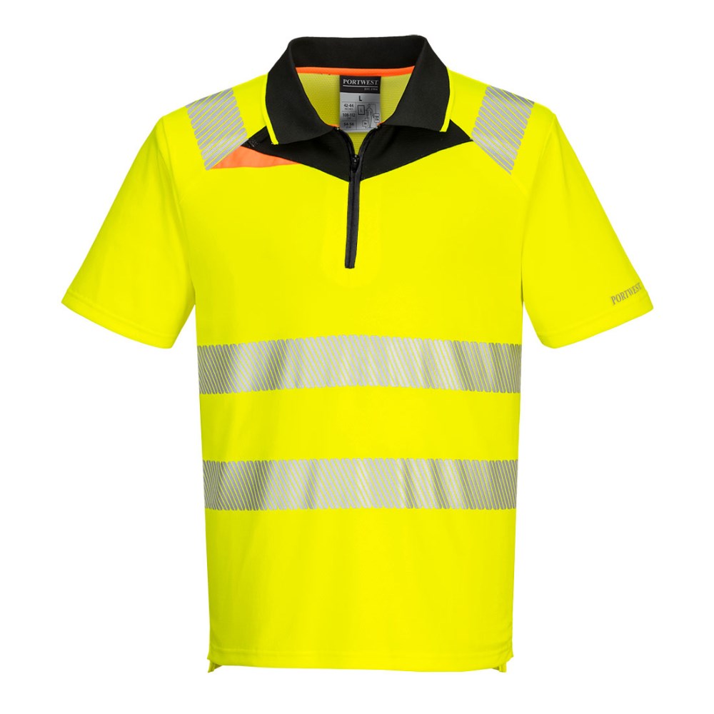 Safety - Portwest DX4 Hi-Vis Zip Polo Shirt Short Sleeve Large Yellow ...