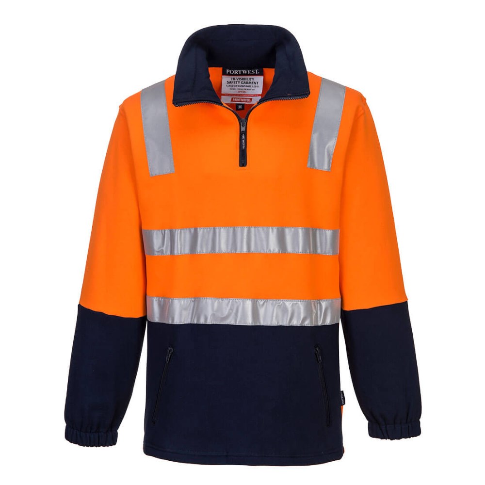 Safety - Portwest Hi-Vis Contrast 1/4 Zip Brush Fleece Jumper With Tape ...